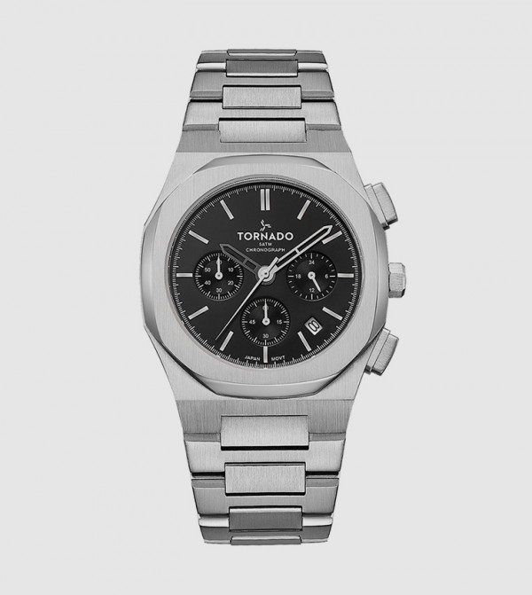 Buy Tornado Chronograph Round Black Dial Watch In Silver | 6thStreet Kuwait