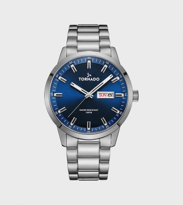 Buy Tornado Round Navy Dial Analog Watch In Silver | 6thStreet UAE