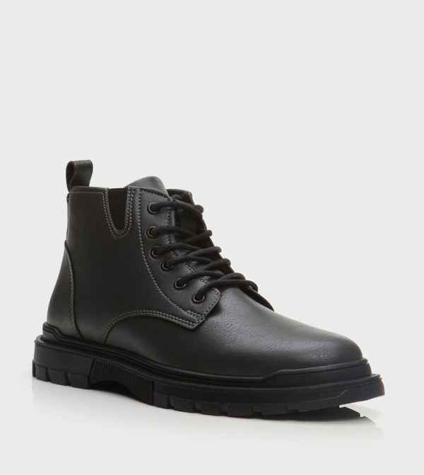Buy Yaya By Hotiç Solid Lace Up Ankle Boots In Grey | 6thStreet UAE