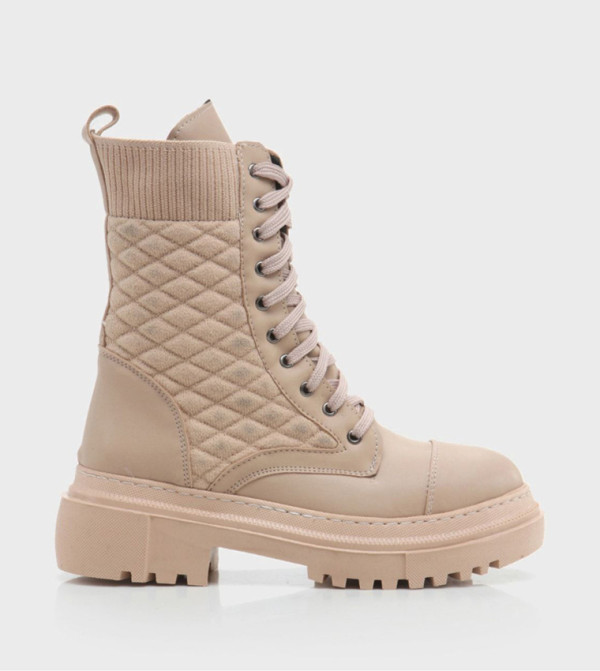 Buy Yaya By Hotiç Quilted Calf Length Boots In Beige | 6thStreet Bahrain