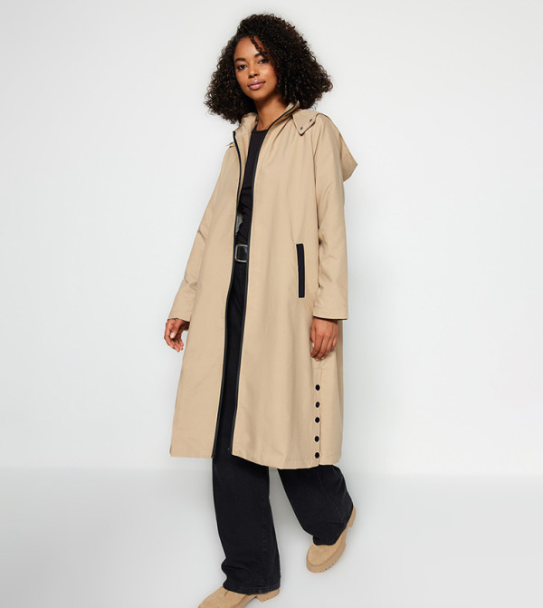 Buy Trendyol Hooded Snap Detailed Trench Coat In DARK BEIGE | 6thStreet ...