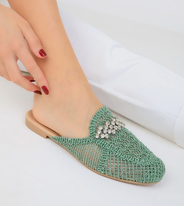 Buy SOHO Embellished Round Toe Mules In Green | 6thStreet UAE