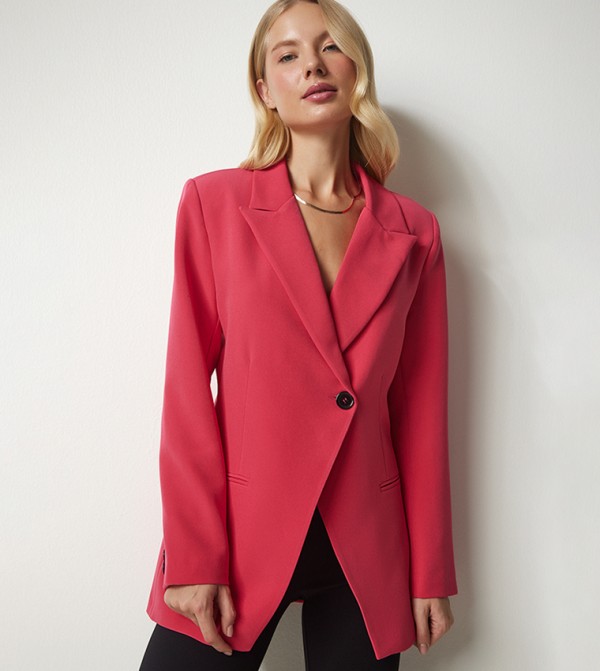 Buy Happiness İstanbul Solid Single Breasted Blazer In Pink | 6thStreet UAE
