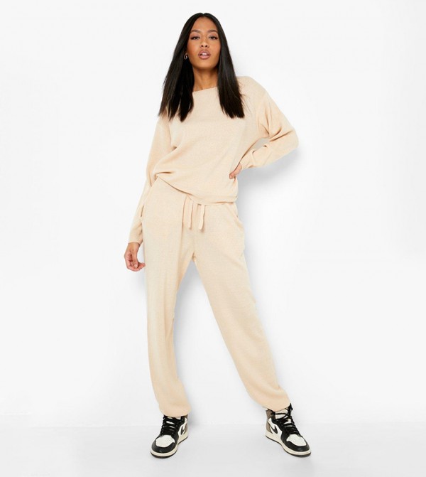 Buy Boohoo Tall Slash Neck Knitted Co Ord Set In STONE | 6thStreet Bahrain