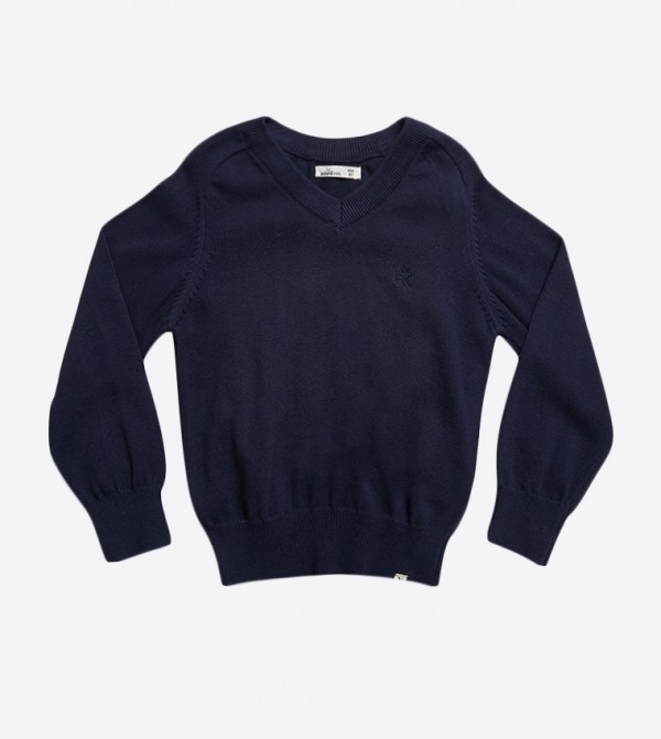 Buy Adams Kids Long Sleeve V Neck Sweater Navy W17KBSW03A In Navy ...