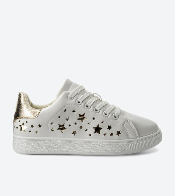 Buy Nylon Red @ CCC Star Cut Out Details Round Toe Sneakers White ...