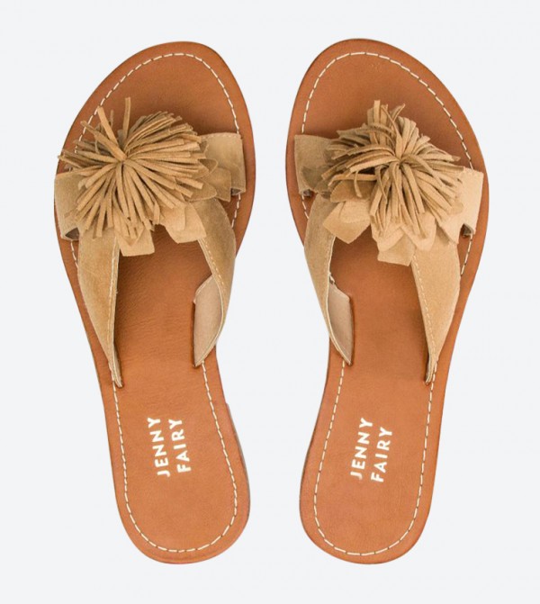 Buy Jenny Fairy @ CCC Flower Details Round Toe Open Back Slides Camel ...