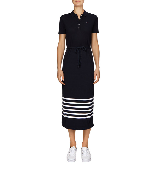 Buy Tommy Hilfiger Stripe Hem Slim Fit Polo Dress In Black | 6thStreet ...