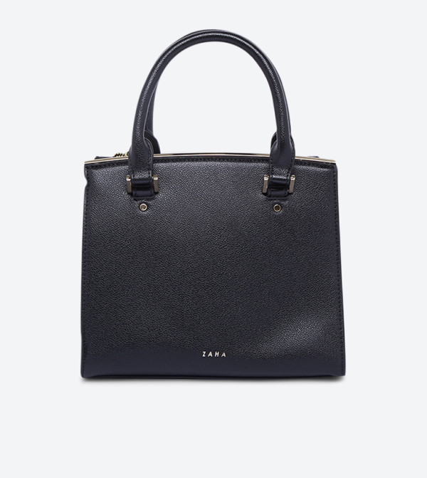 Buy ZAHA @ CCC Double Grab Handle Zipper Pocket Tote Bag Black In Black ...