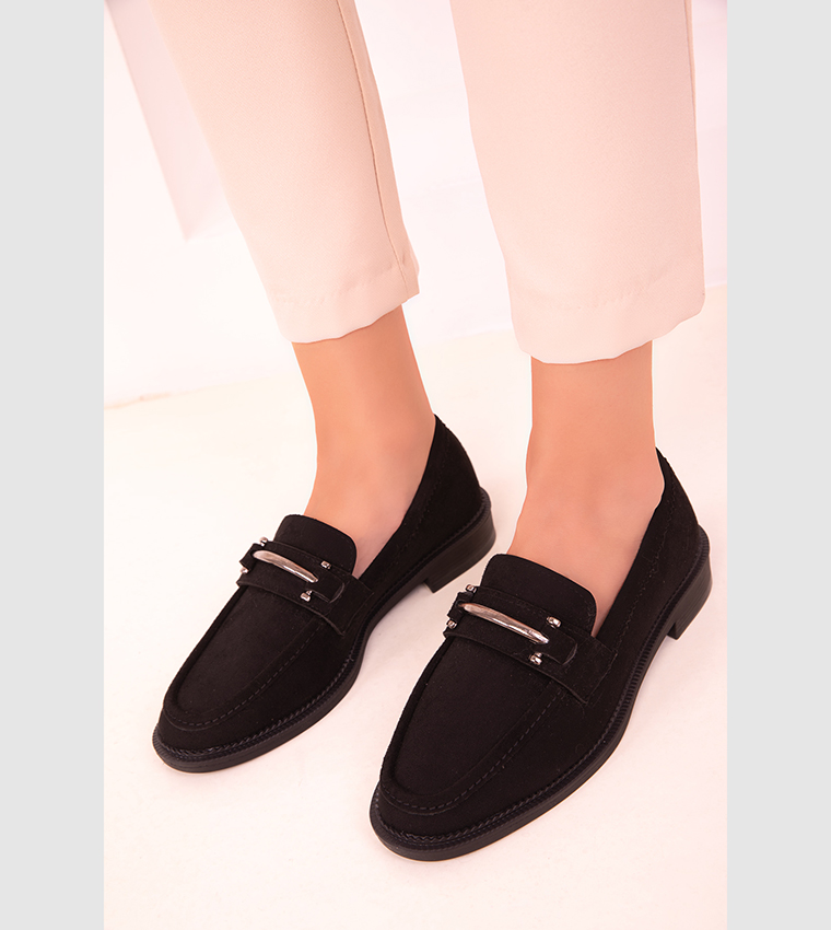 Buy SOHO Metal Detail Suede Loafers In Black | 6thStreet UAE