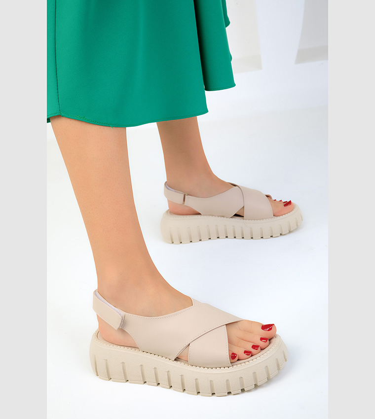 Buy SOHO Slingback Open Toe Platform Sandals In Beige | 6thStreet UAE