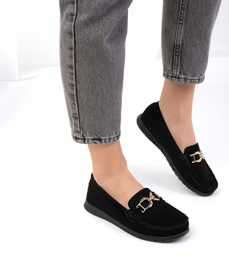 Buy SOHO Outlet Metal Detail Suede Loafers In Black | 6thStreet UAE