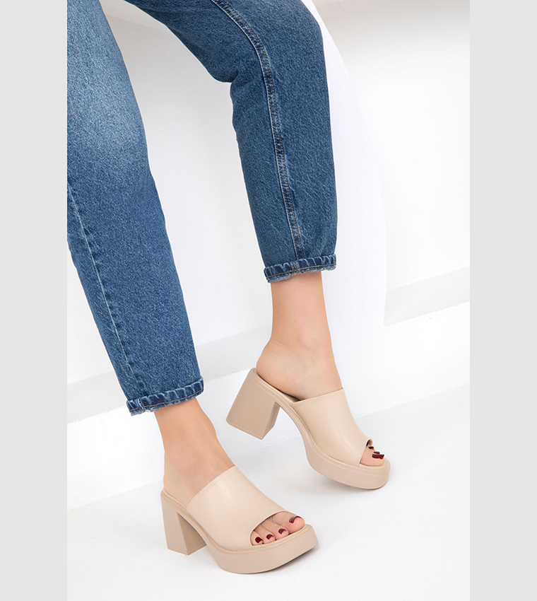 Buy SOHO Open Toe Heel Sandals In Beige | 6thStreet UAE