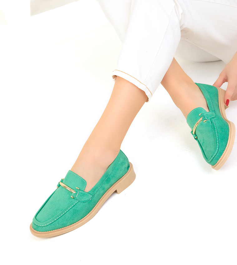 Buy SOHO Metal Detail Suede Loafers In Green | 6thStreet Kuwait