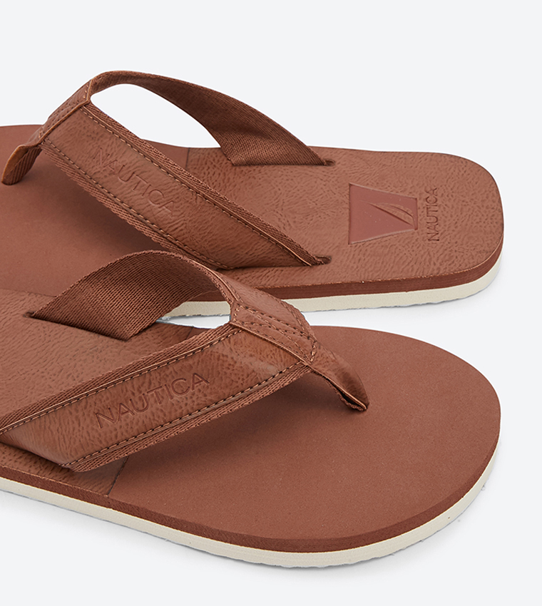 Buy Nautica V Strap Round Toe Flip Flops Tan In Tan | 6thStreet Oman