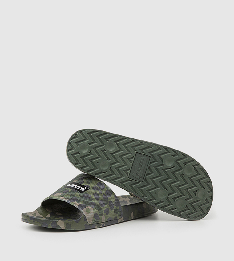 Buy Levi's JUNE Stamp Camo Print Logo Detail Slides In Green ...