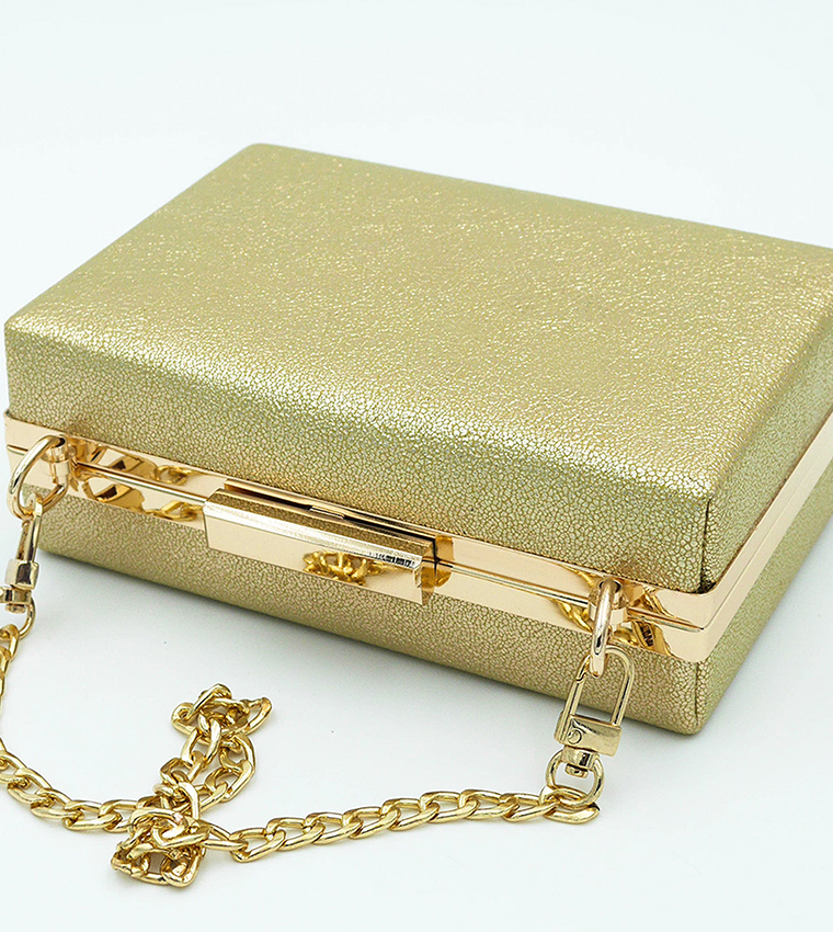 Buy The Cruze Shop Daisy Metallic Box Clutch In Gold | 6thStreet UAE