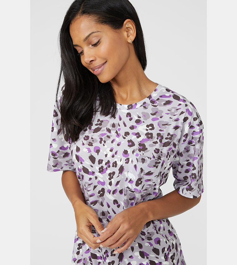 Buy Debenhams Animal Short Sleeves Sleep Dress In Purple | 6thStreet ...