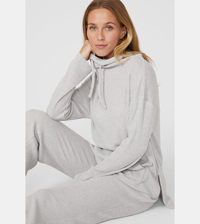 Buy Debenhams Soft Touch Rib High Neck Pajama Top In Grey | 6thStreet ...