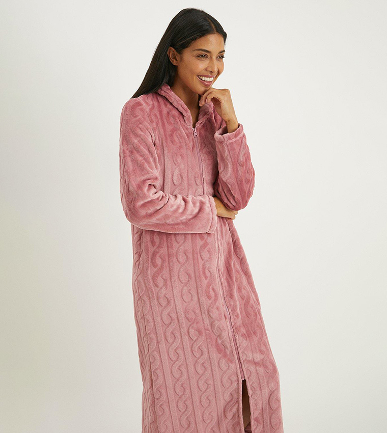 Buy Debenhams Cable Knit Burnout Fleece Zip Robe In Pink | 6thStreet ...