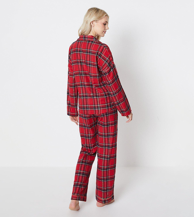 Buy Debenhams Traditional Christmas Check Revere Pyjama Set In Red ...