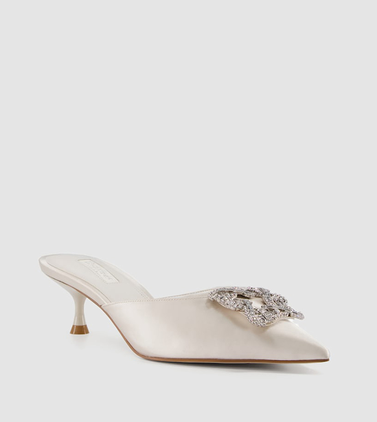 Buy Dune London Dedicated Brooch Mule Wedding Sandals In White ...