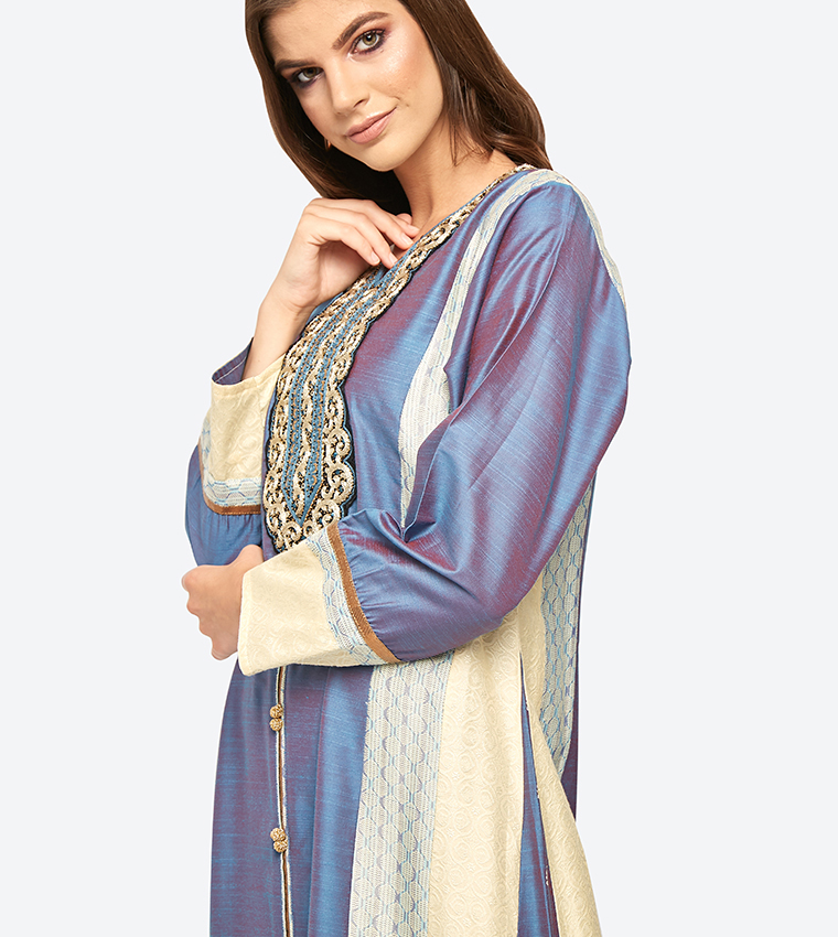 Buy Sara Arabia Fleur De Lis Printed Long Sleeve Jalabiya Blue In Blue ...