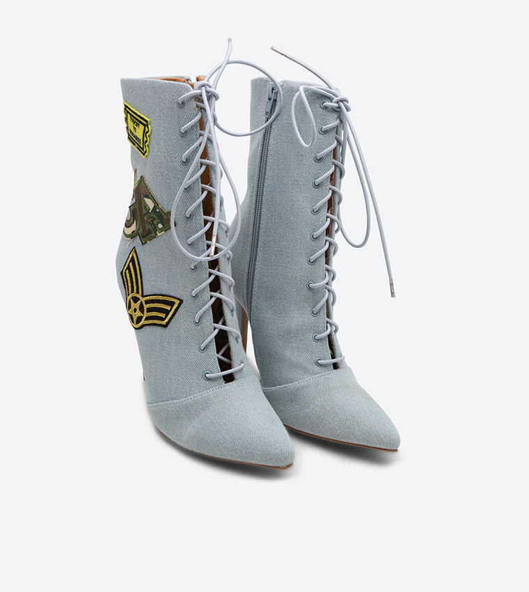 Buy Qupid Milia Patch Details Boots Blue In Blue | 6thStreet Qatar