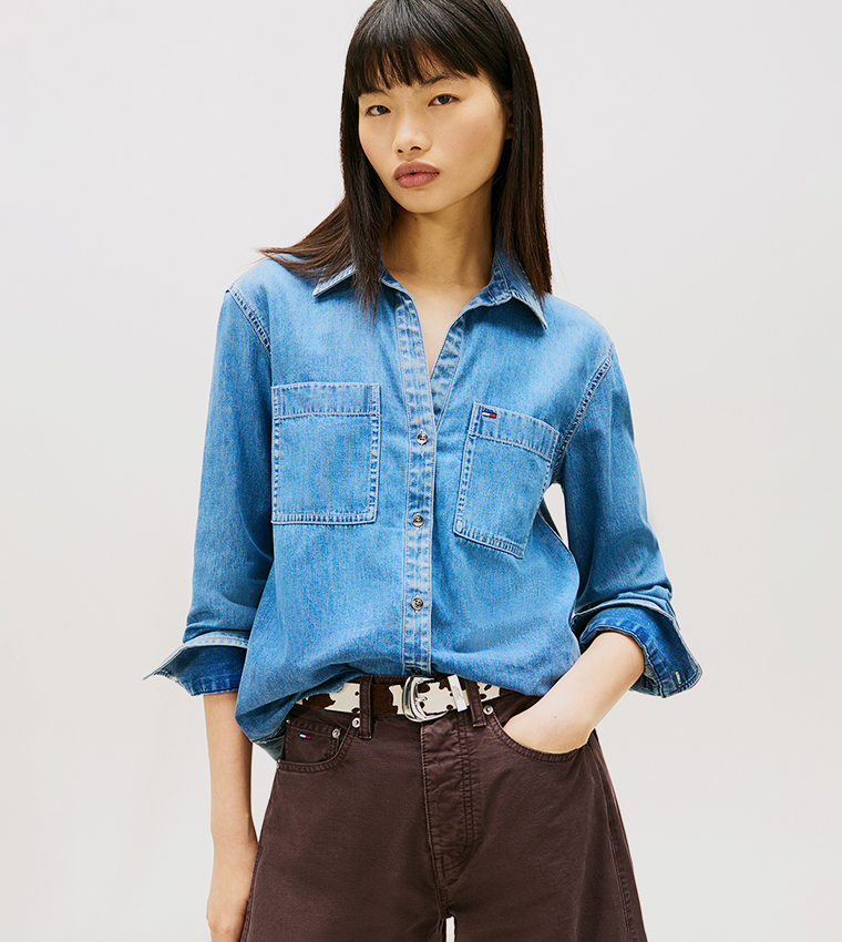 Buy Tommy Jeans Washed Regular Fit Shirt In Blue | 6thStreet Saudi Arabia