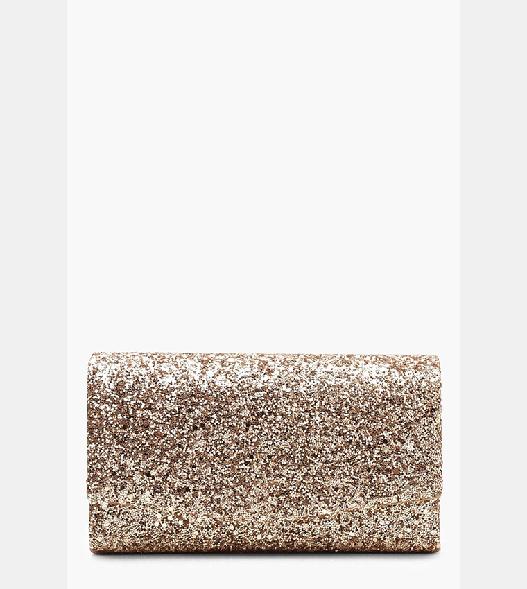 Buy Boohoo Structured Glitter Envelope Clutch Bag With Chain In Pink ...