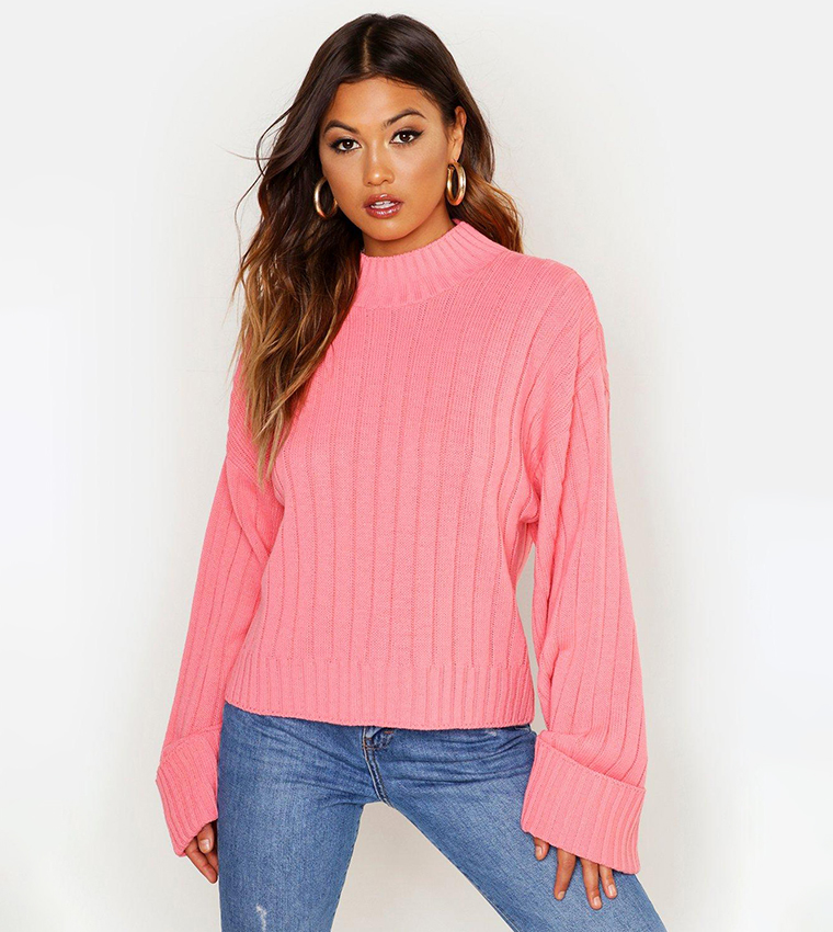 Buy Boohoo Maxi Wide Sleeves Wide Ribbed Sweater In Pink | 6thStreet ...