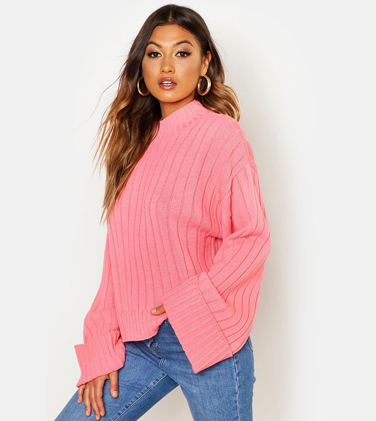 Buy Boohoo Maxi Wide Sleeves Wide Ribbed Sweater In Pink | 6thStreet ...