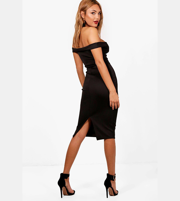 Buy Boohoo Sweetheart Off Shoulder Bodycon Midi Dress In Black ...