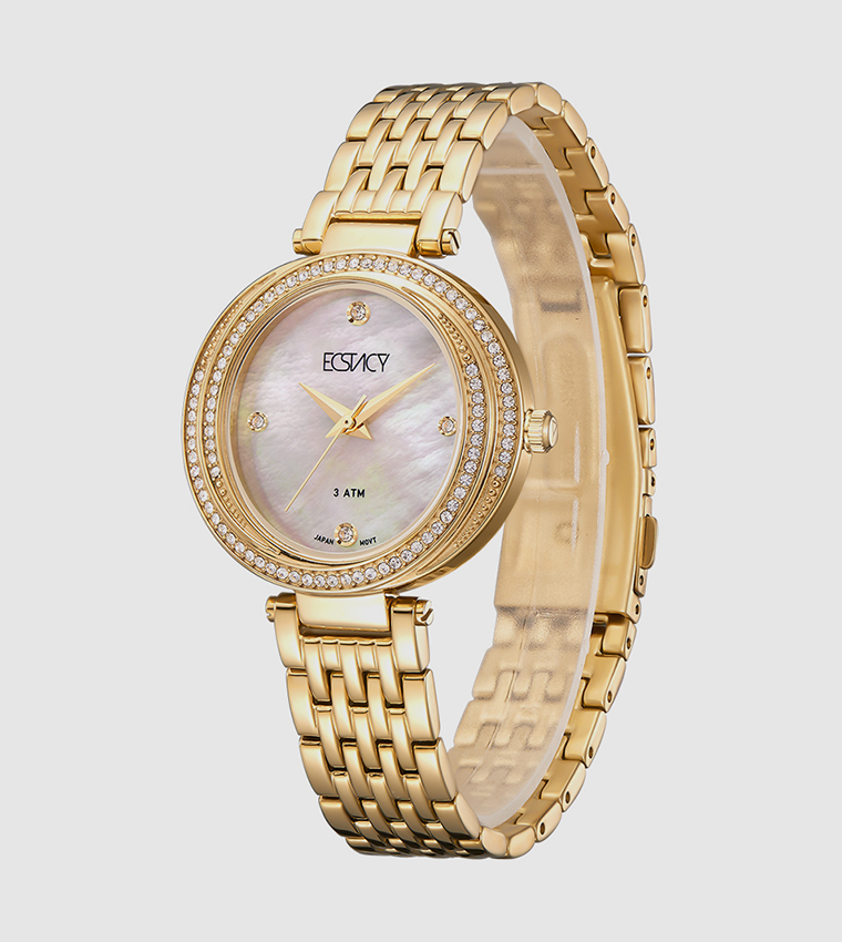 Buy Ecstacy Analog White Mop Round Dial Watch In Gold | 6thStreet UAE