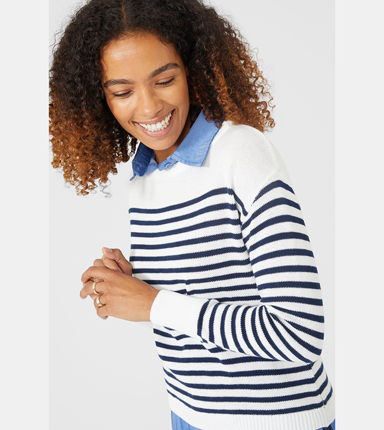 Buy Maine Mock Chambray Shirt Striped Sweater In Navy | 6thStreet Saudi ...