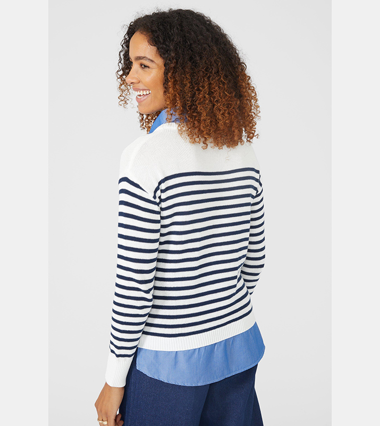 Buy Maine Mock Chambray Shirt Striped Sweater In Navy | 6thStreet Saudi ...