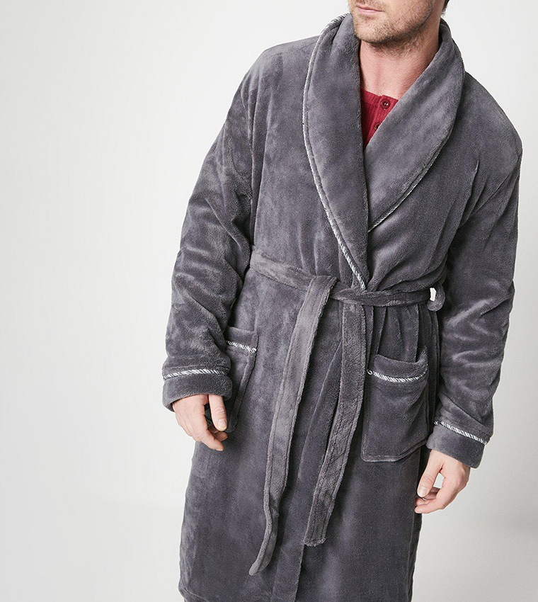 Buy Maine Shawl Robe With Rope Trim In Grey | 6thStreet Bahrain