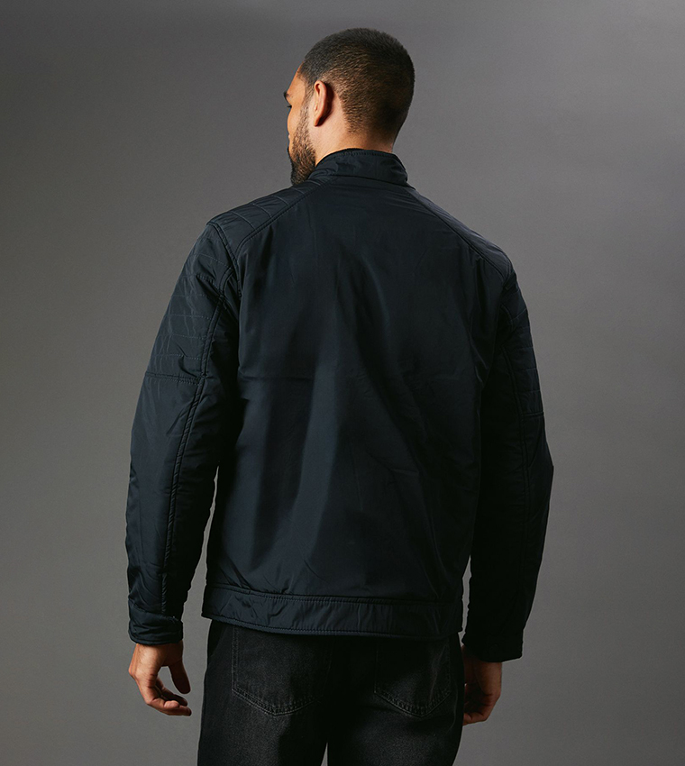 Buy Maine Padded Nylon Biker Jacket In Navy | 6thStreet Saudi Arabia