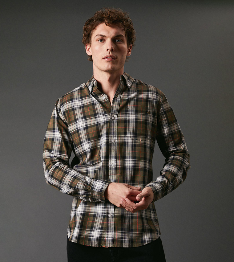 Buy Maine Western Plaid Long Sleeves Shirt In Khaki | 6thStreet Qatar