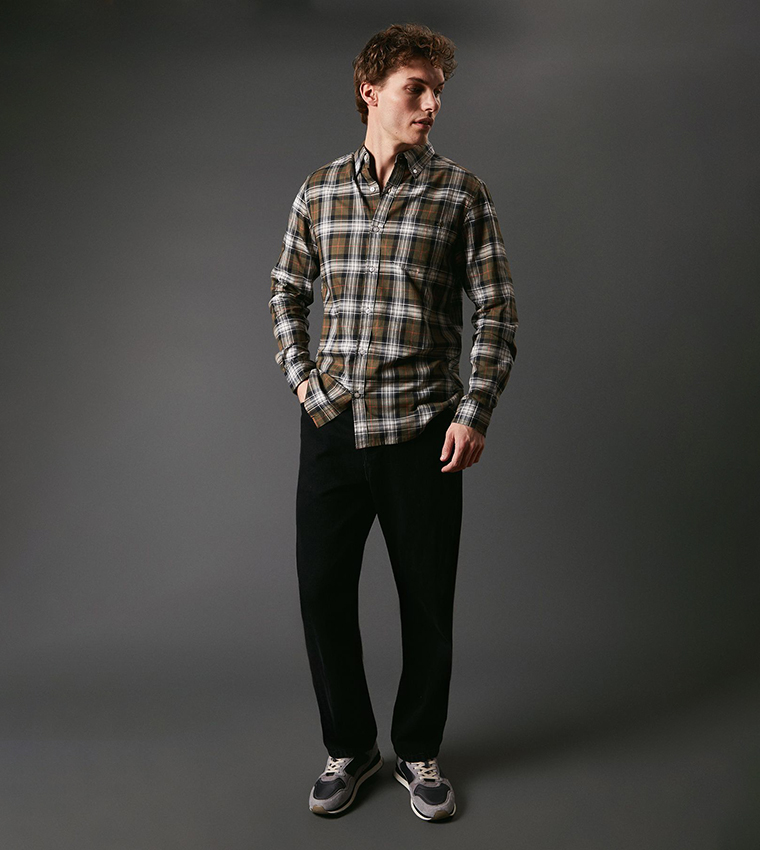Buy Maine Western Plaid Long Sleeves Shirt In Khaki | 6thStreet Qatar