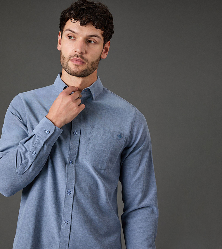 Buy Maine Brushed Flannel Long Sleeves Shirt In Light Blue | 6thStreet UAE