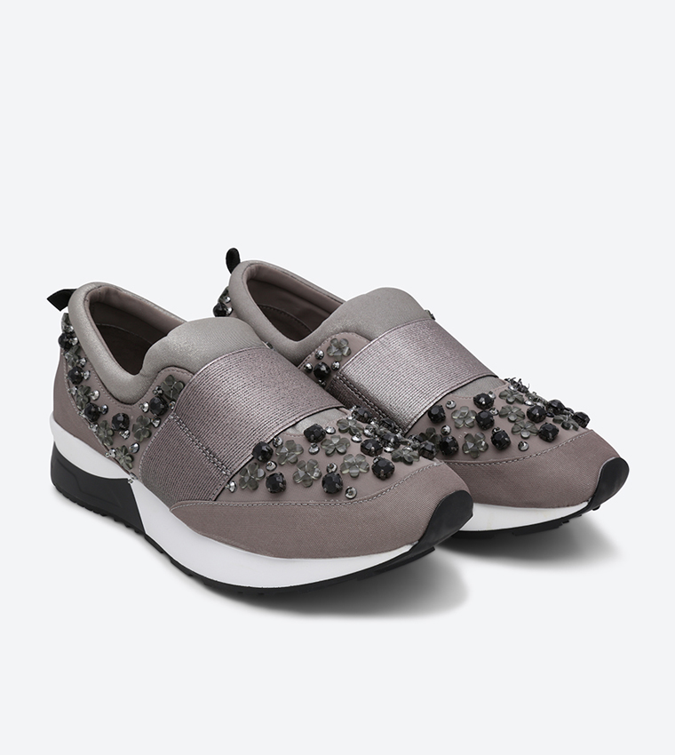 Buy Dune London Elisha Embellished Running Trainer Grey In Grey ...