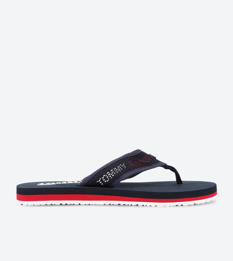 Buy Tommy Jeans Tech Mesh Detail Round Toe Flip Flops Blue In Blue ...
