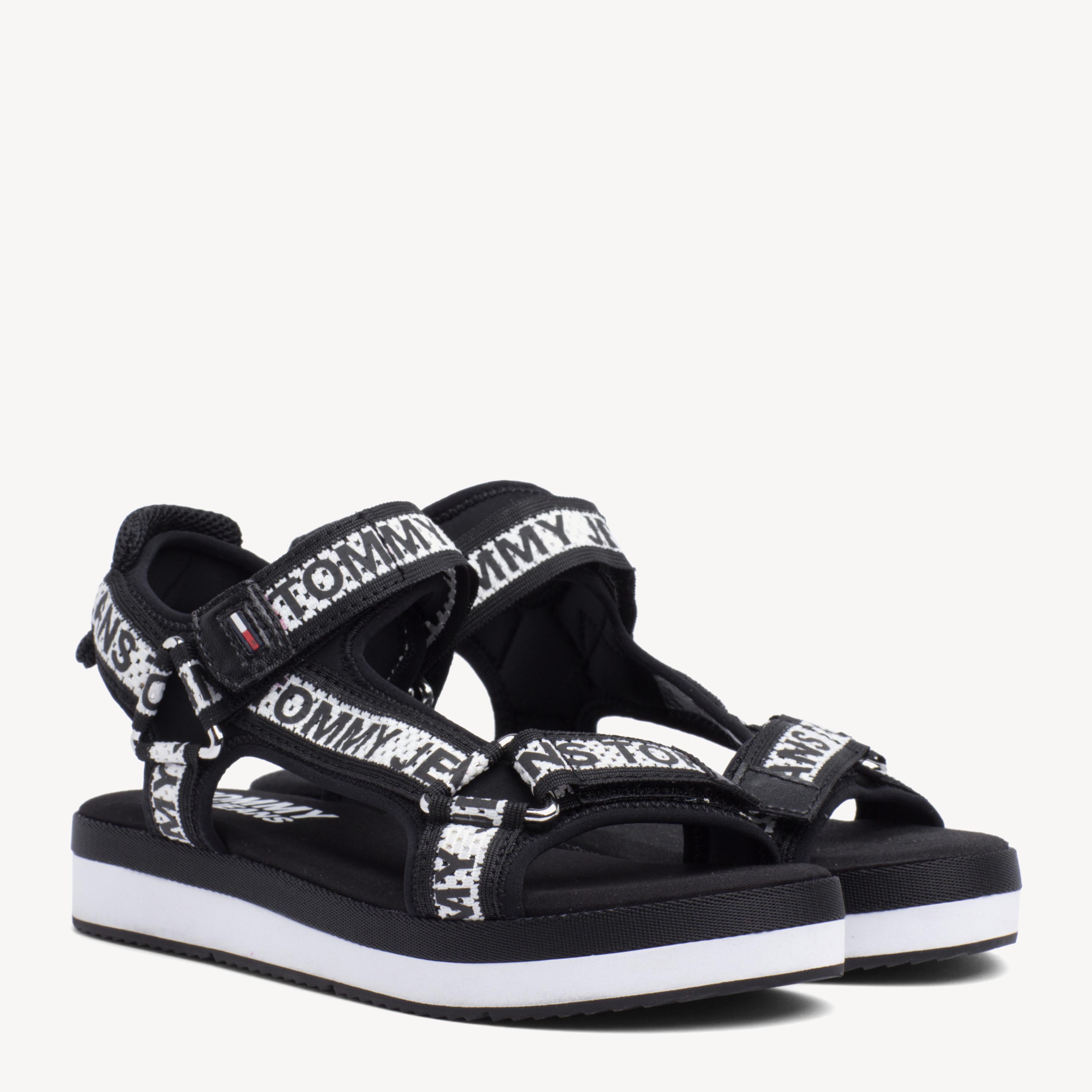 Buy Tommy Hilfiger Repeat Logo Strappy Sandals In Black | 6thStreet ...