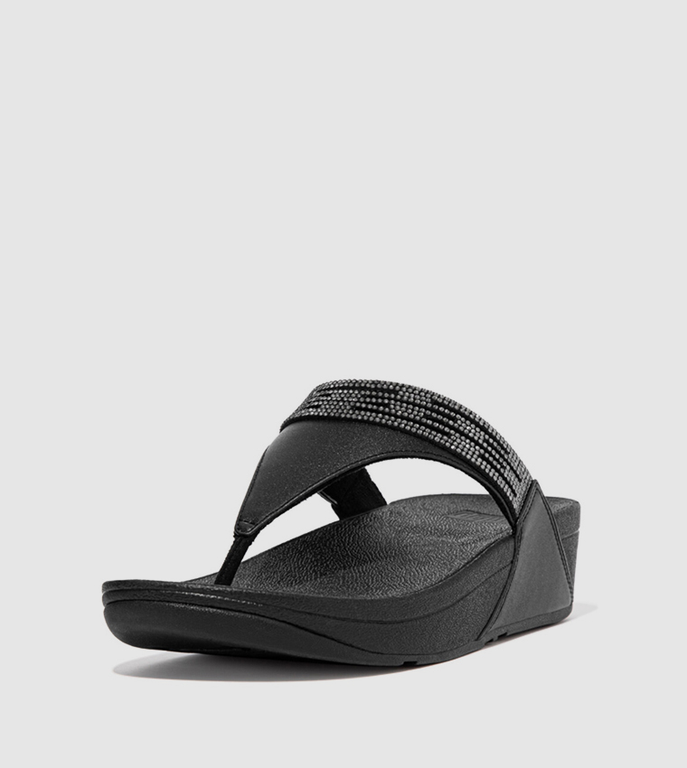 Buy FitFlop Lulu Laser Crystal Leather Toe Post Sandals In Black ...