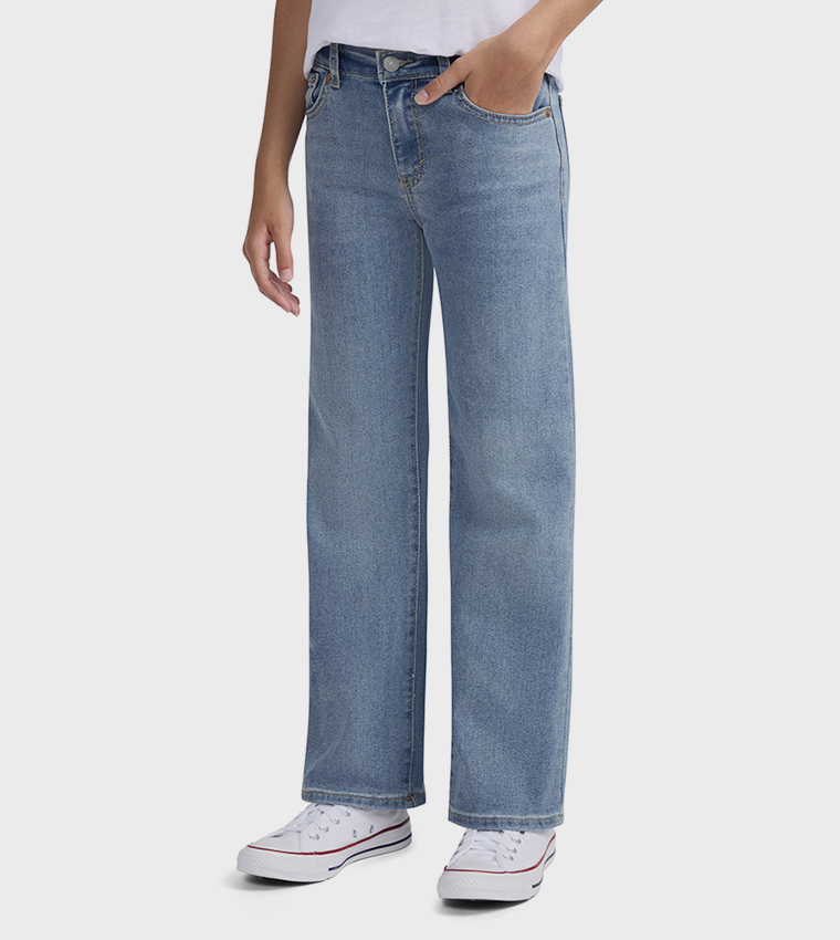 Buy Levi's Washed Mid Rise Wide Leg Jeans In Blue | 6thStreet UAE
