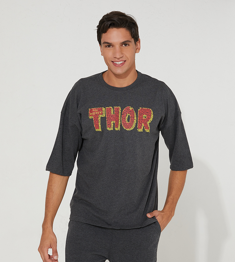 Buy Marvel Thor Man Oversized Graphic Print T Shirt In Grey | 6thStreet UAE