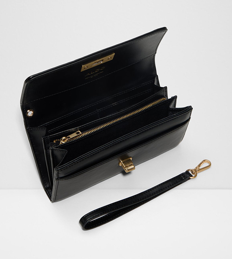 Buy Aldo FELICIANA Twist Lock Flap Wallet In Black | 6thStreet Qatar