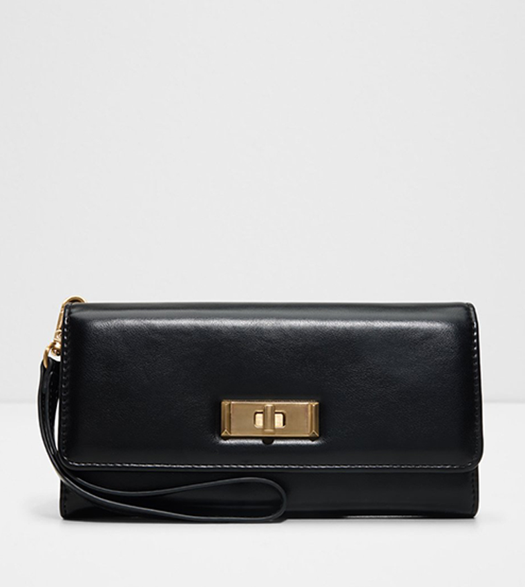 Buy Aldo FELICIANA Twist Lock Flap Wallet In Black | 6thStreet Qatar