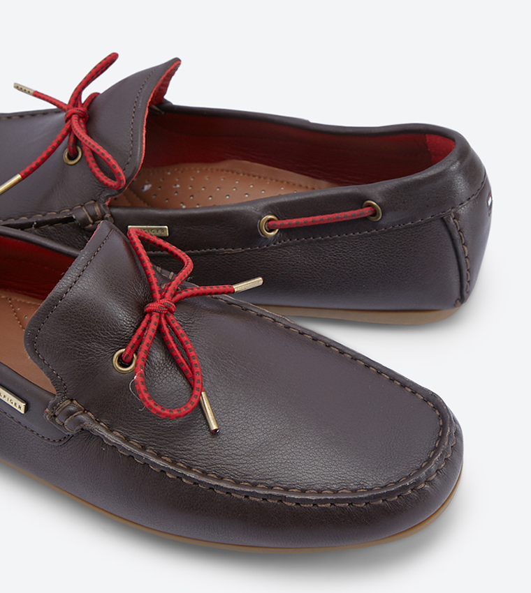 Buy Tommy Hilfiger Interlace Details Round Toe Loafers Brown In Brown ...